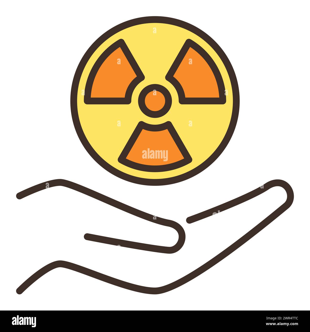 Round Radiation symbol on Hand vector concept colored icon or design ...