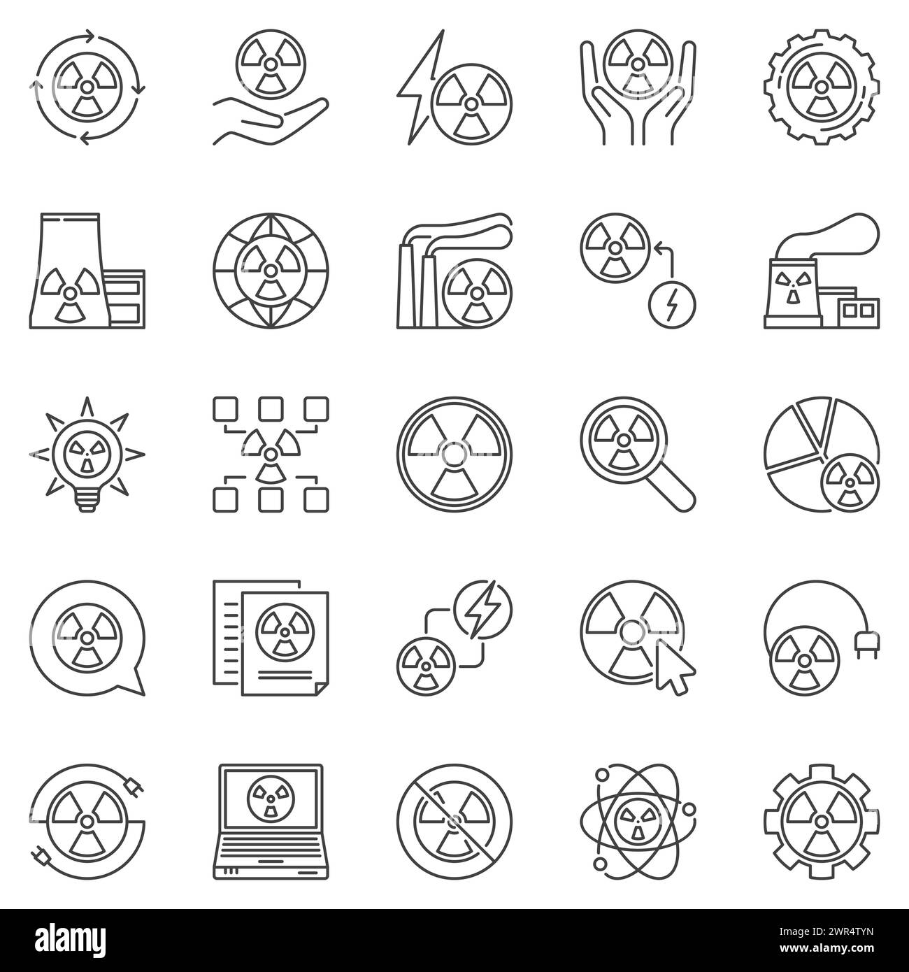 Nuclear Power outline icons set - Radiation and Radioactive concept ...