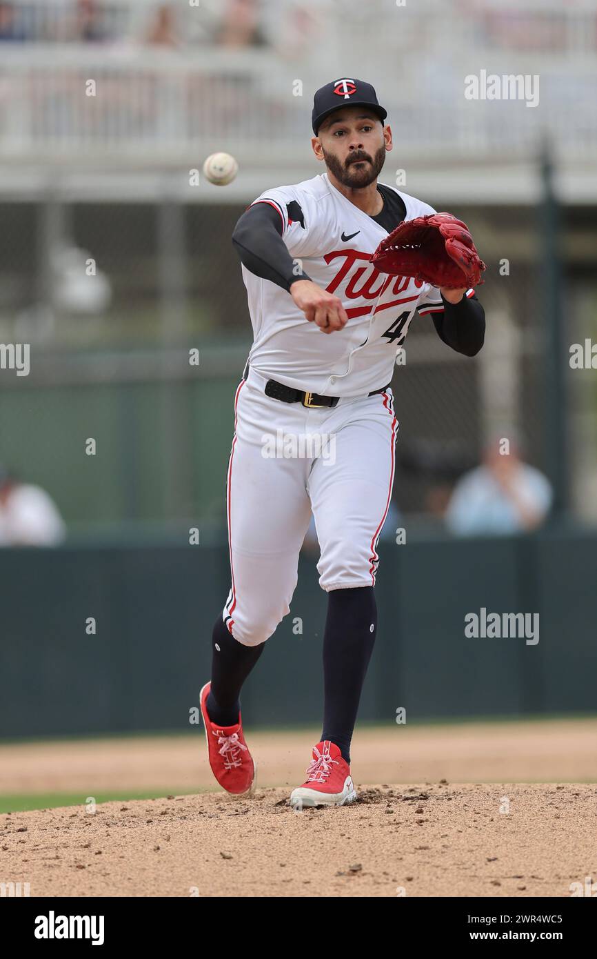 Fort Myers, FL: Minnesota Twins starting pitcher Pablo Lopez (49) turns ...