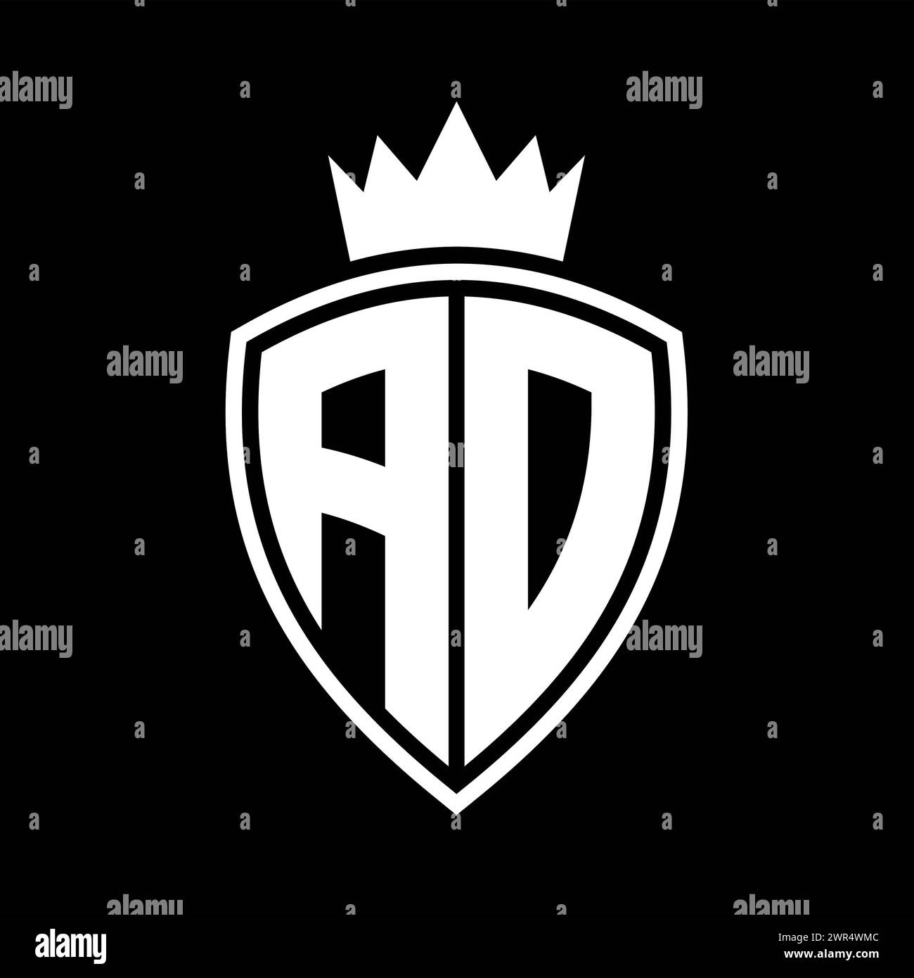 AD Letter bold monogram with shield and crown outline shape with black ...