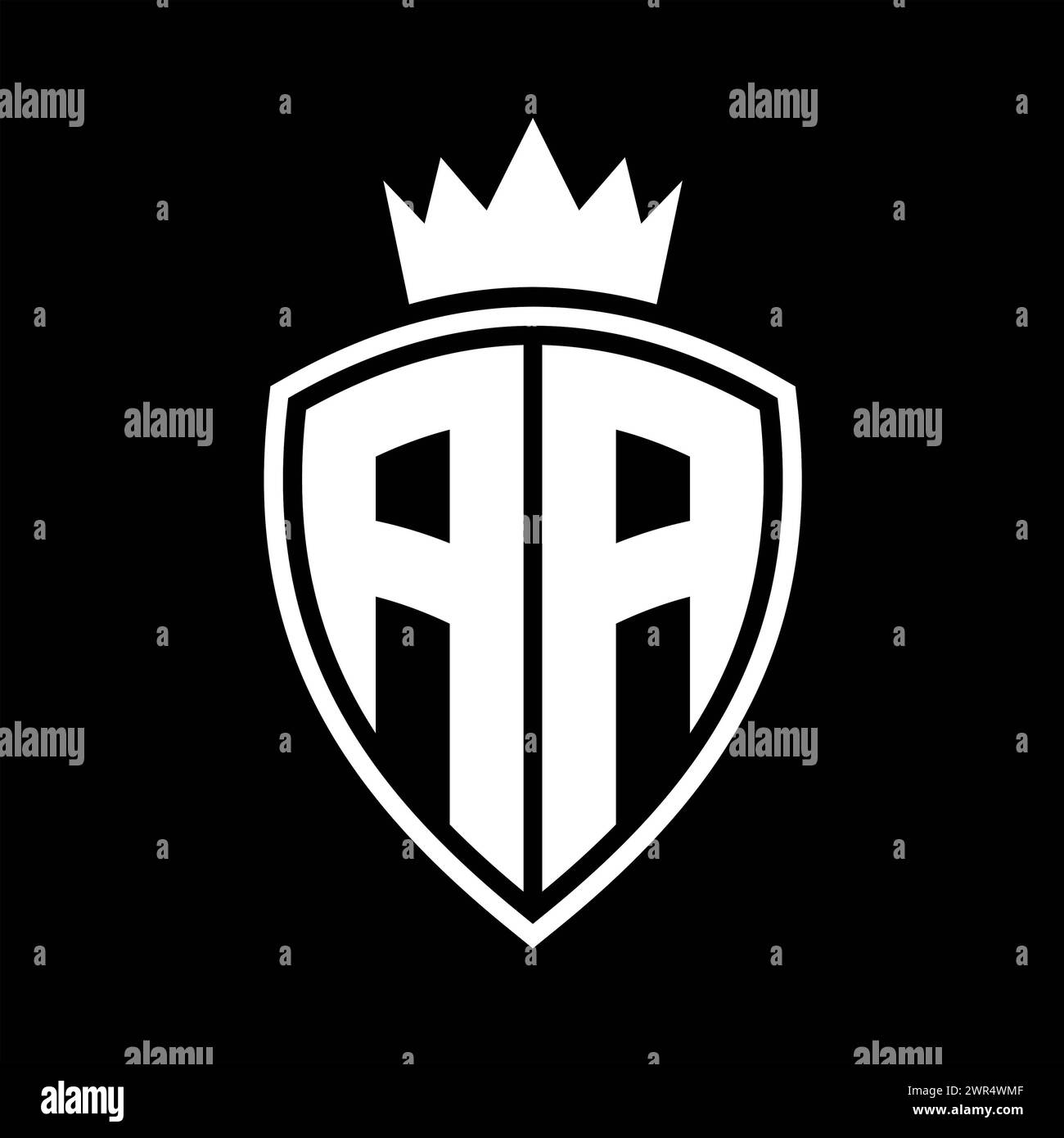 AA Letter bold monogram with shield and crown outline shape with black ...