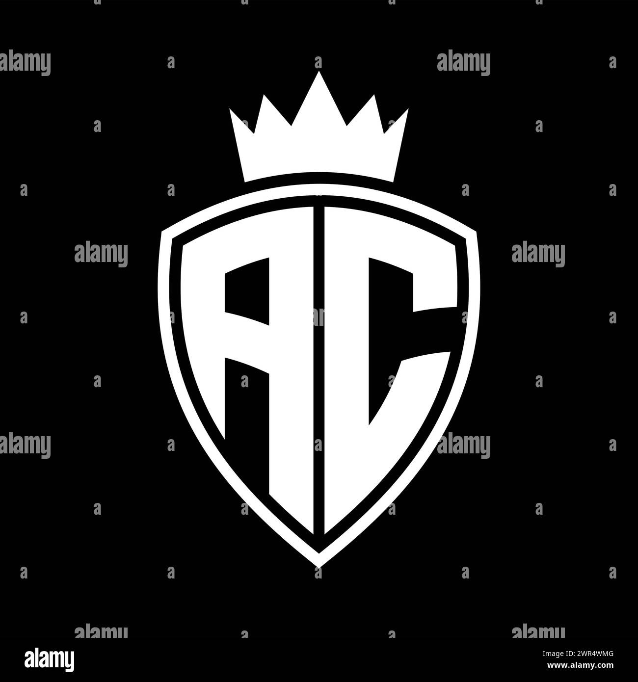 AC Letter bold monogram with shield and crown outline shape with black ...