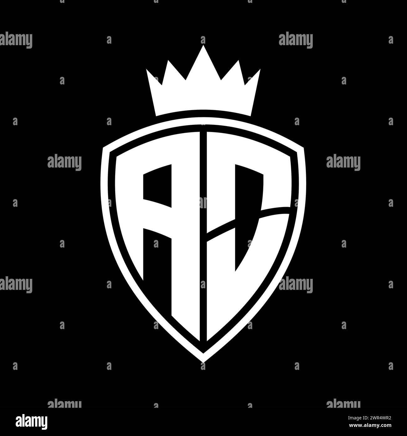 AO Letter bold monogram with shield and crown outline shape with black ...