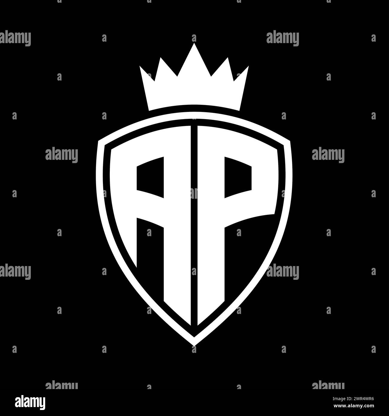 AP Letter bold monogram with shield and crown outline shape with black ...
