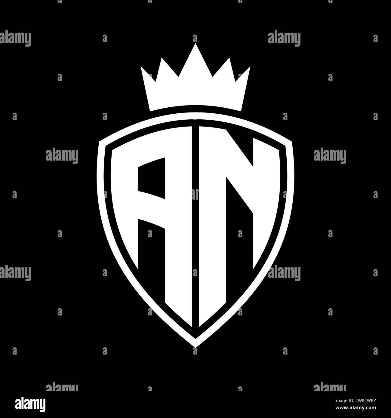 AN Letter bold monogram with shield and crown outline shape with black ...