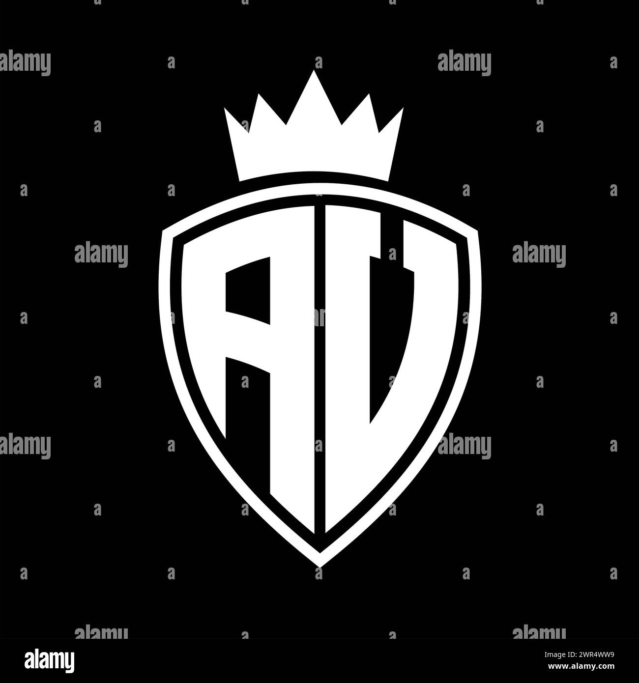 AV Letter bold monogram with shield and crown outline shape with black ...