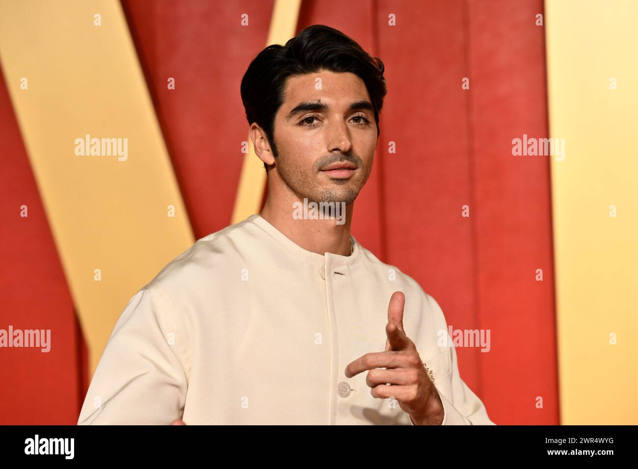 Taylor Zakhar Perez arrives at the Vanity Fair Oscar Party on Sunday ...