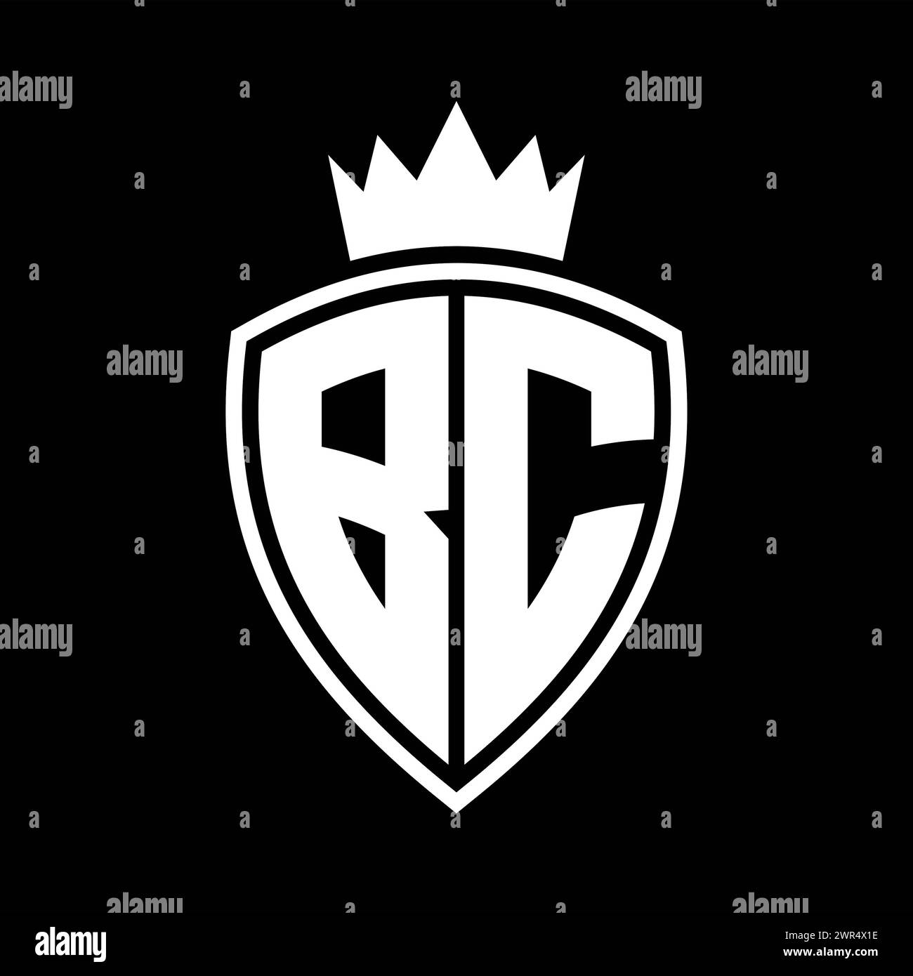 BC Letter bold monogram with shield and crown outline shape with black ...