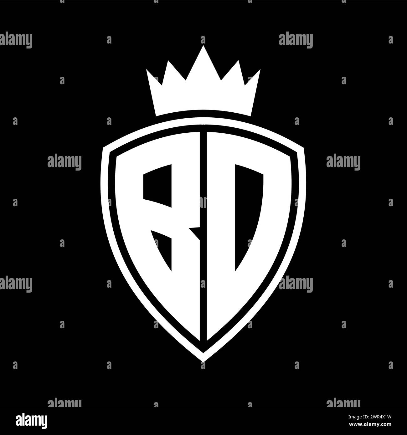 BD Letter bold monogram with shield and crown outline shape with black ...