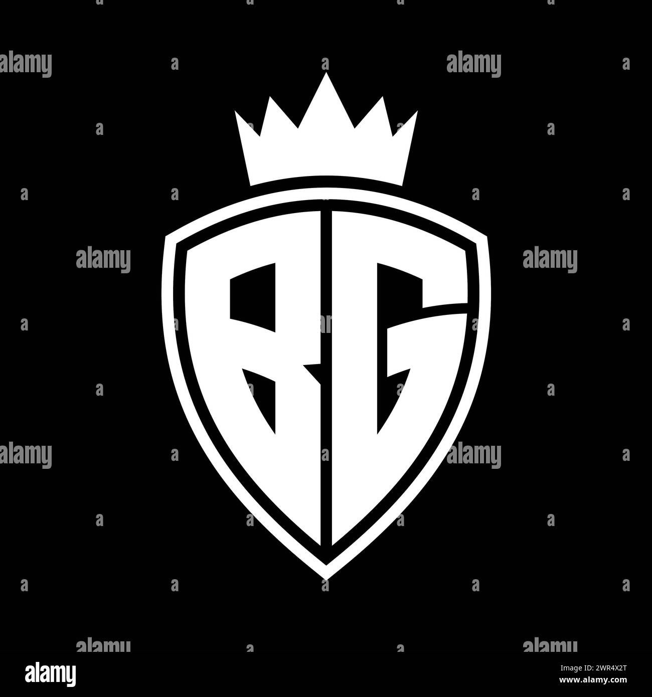 BG Letter bold monogram with shield and crown outline shape with black ...