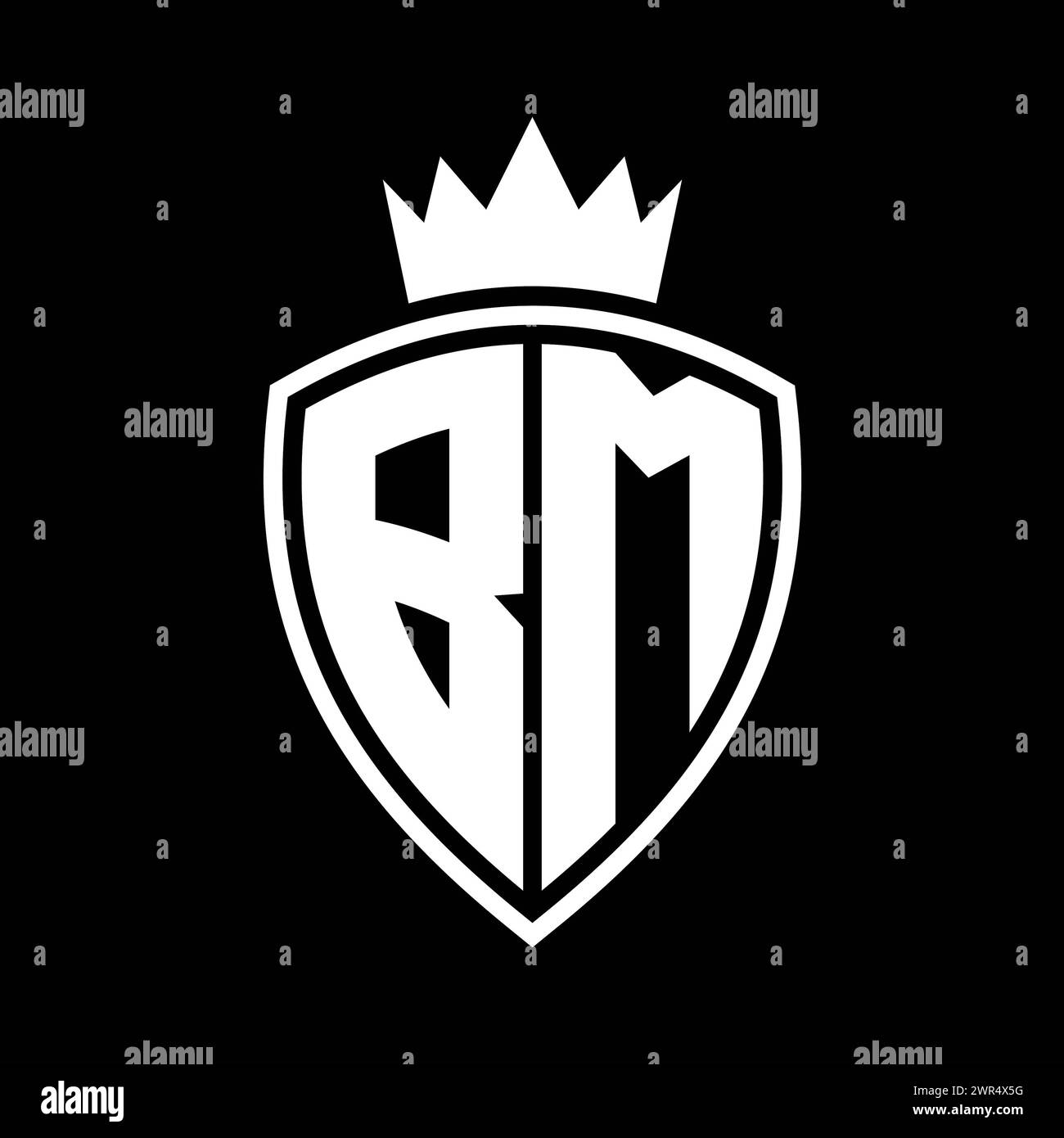 BM Letter bold monogram with shield and crown outline shape with black ...