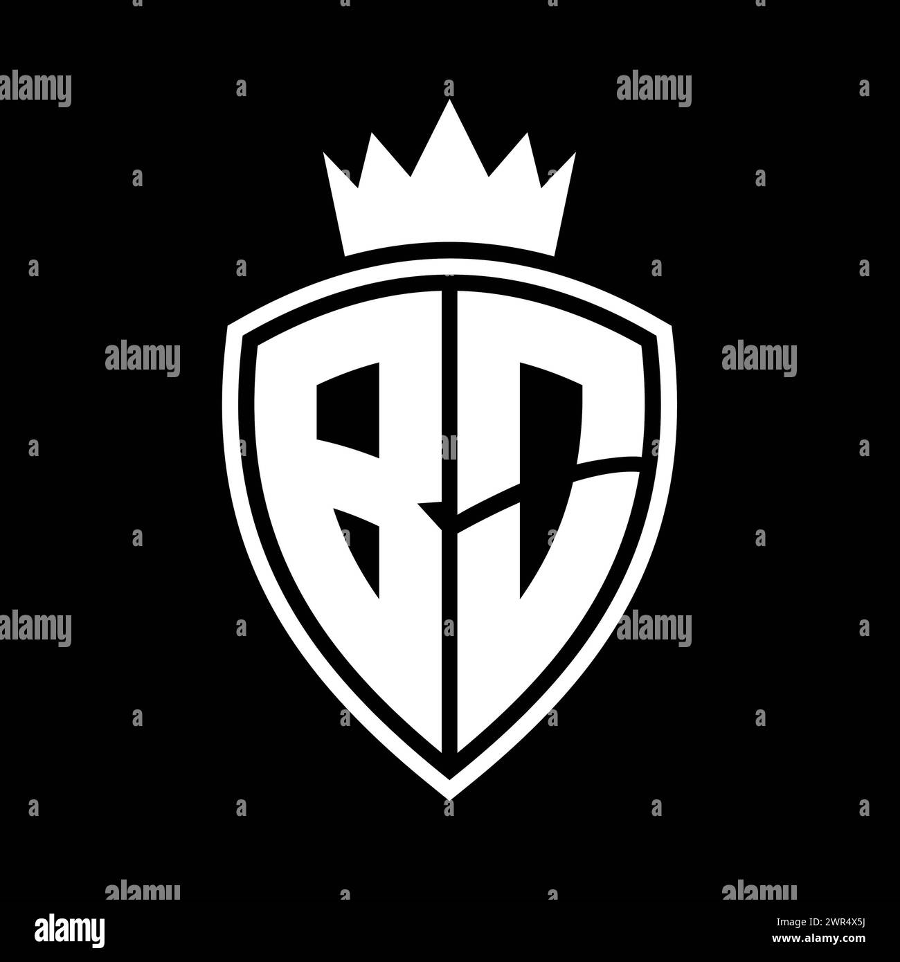 BO Letter bold monogram with shield and crown outline shape with black ...