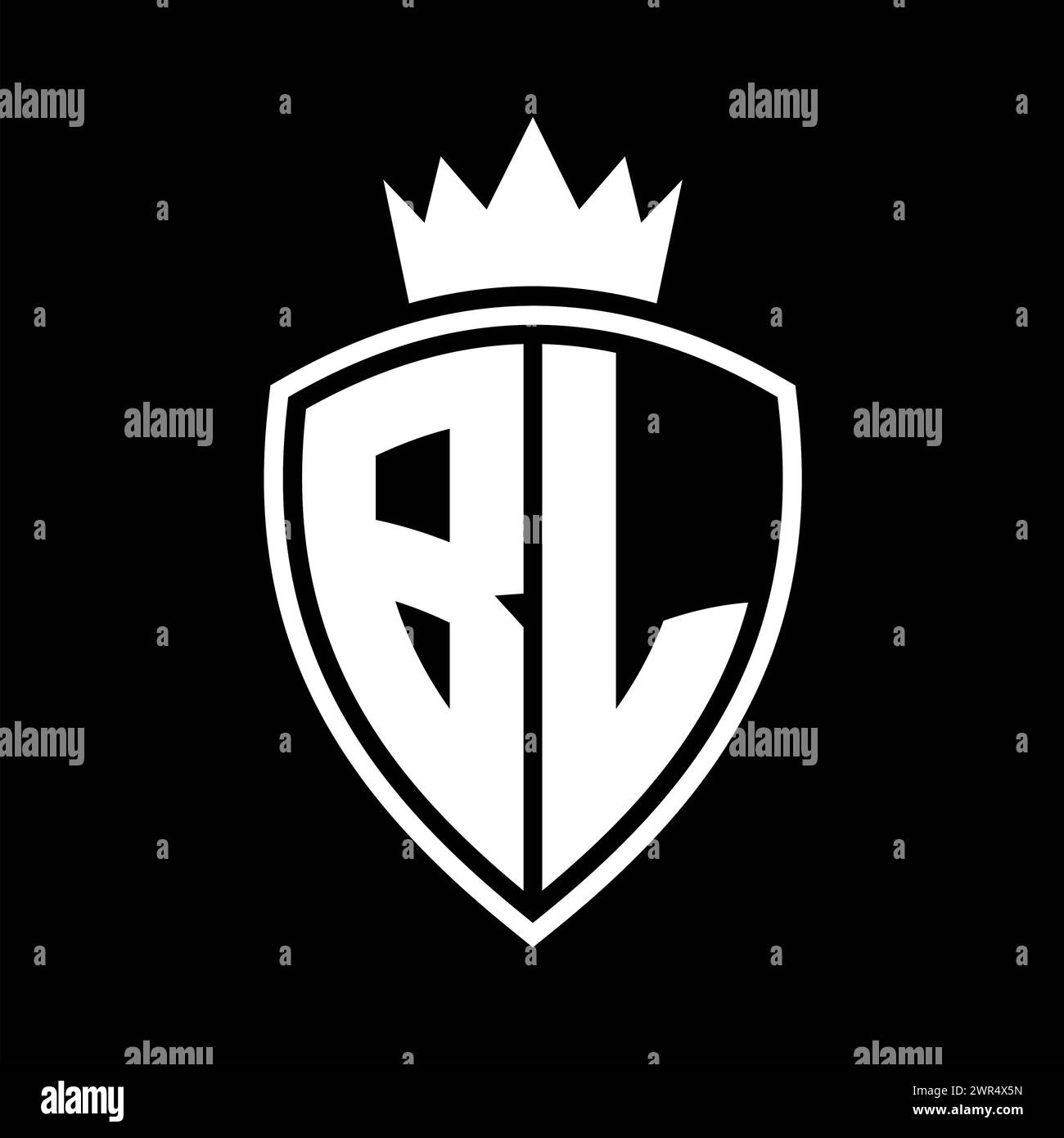 BL Letter bold monogram with shield and crown outline shape with black ...
