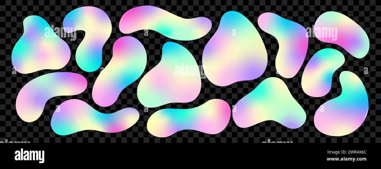 Set of simple holographic abstract freeform shapes. Doodle design ...