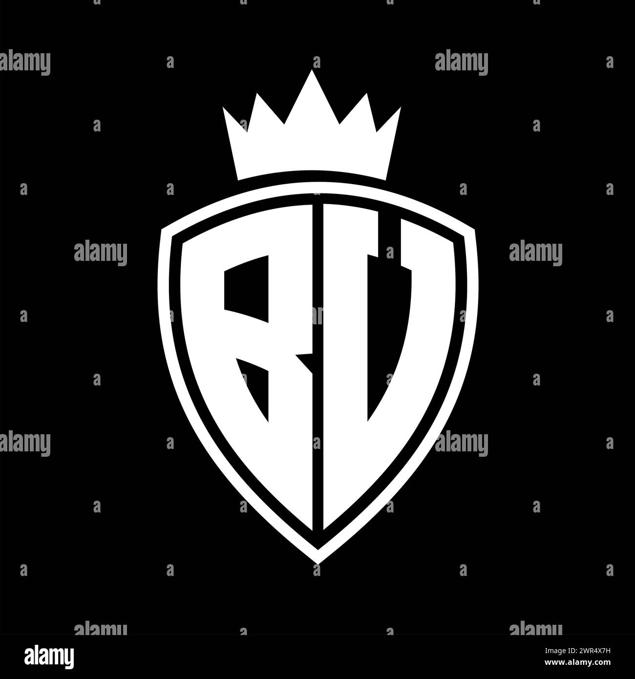 BV Letter bold monogram with shield and crown outline shape with black ...
