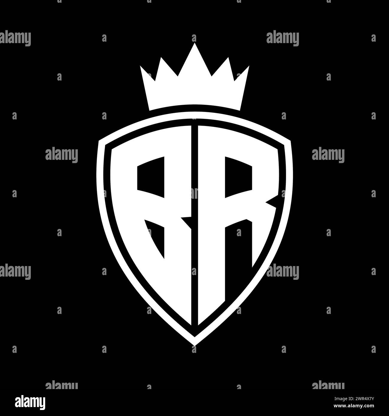 BR Letter bold monogram with shield and crown outline shape with black ...