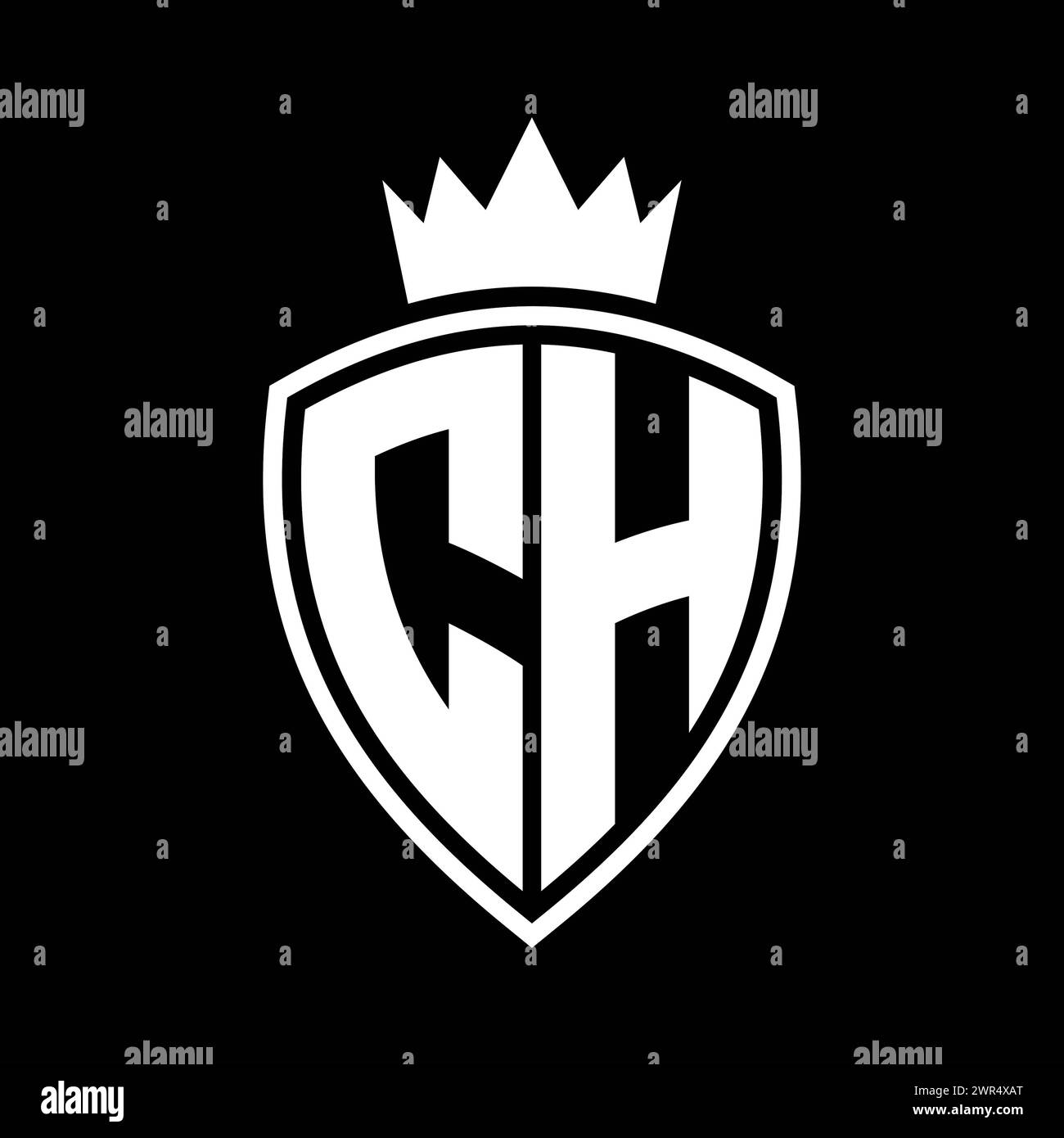 CH Letter bold monogram with shield and crown outline shape with black ...