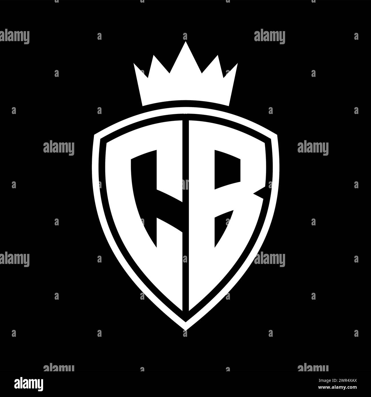 CB Letter bold monogram with shield and crown outline shape with black ...