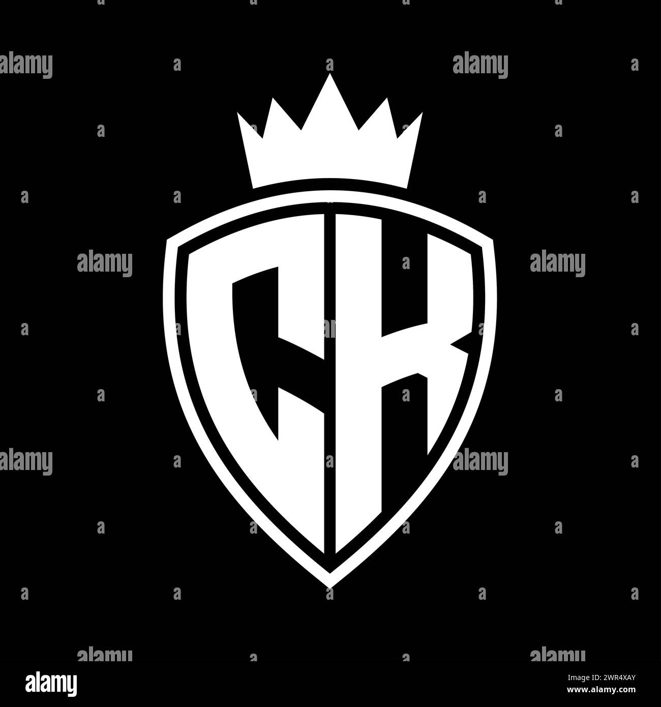 CK Letter bold monogram with shield and crown outline shape with black ...