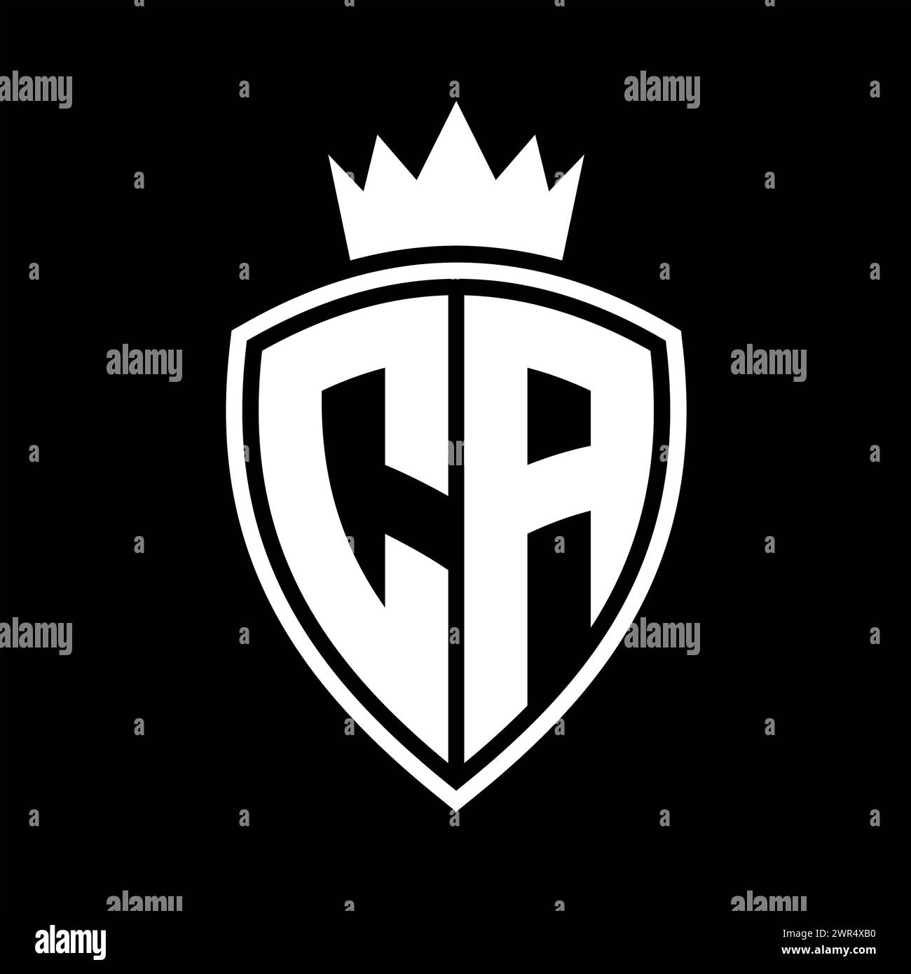 CA Letter bold monogram with shield and crown outline shape with black ...