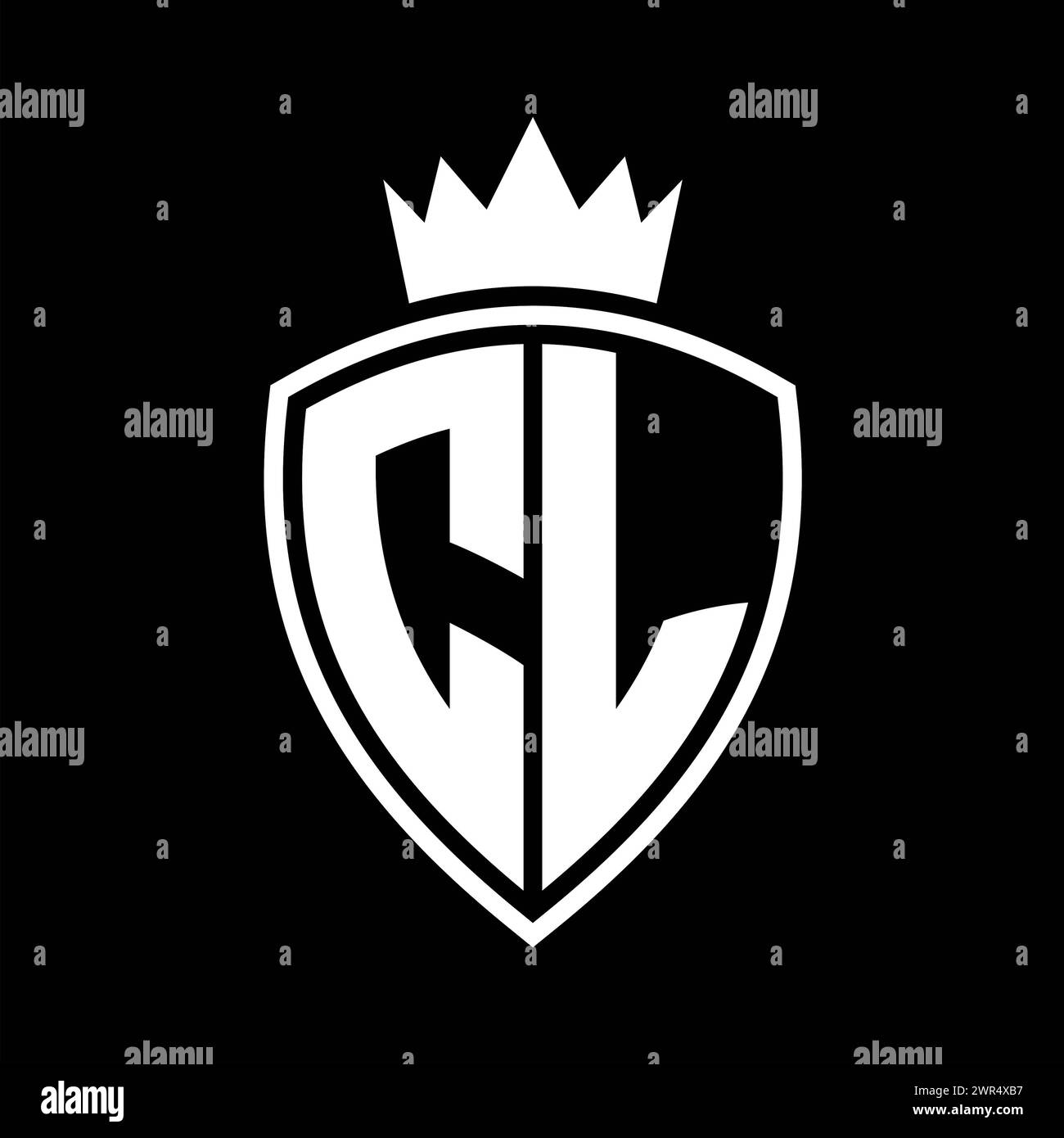 CL Letter bold monogram with shield and crown outline shape with black ...