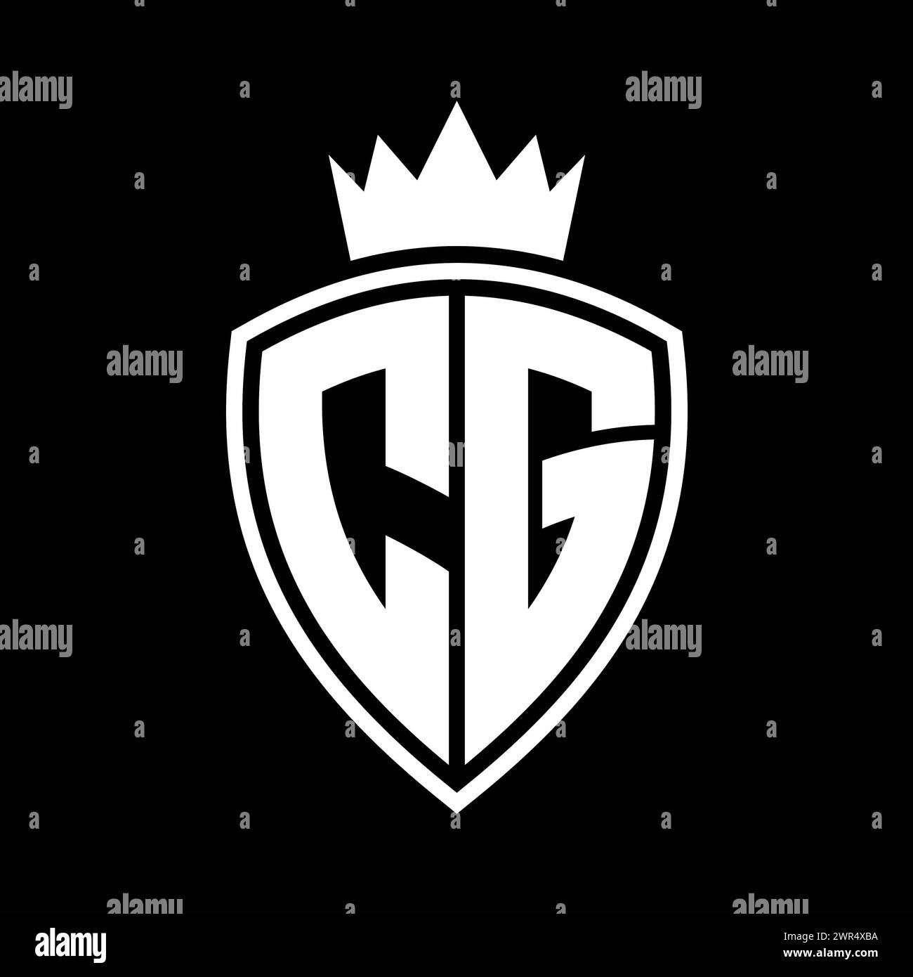 CG Letter bold monogram with shield and crown outline shape with black ...
