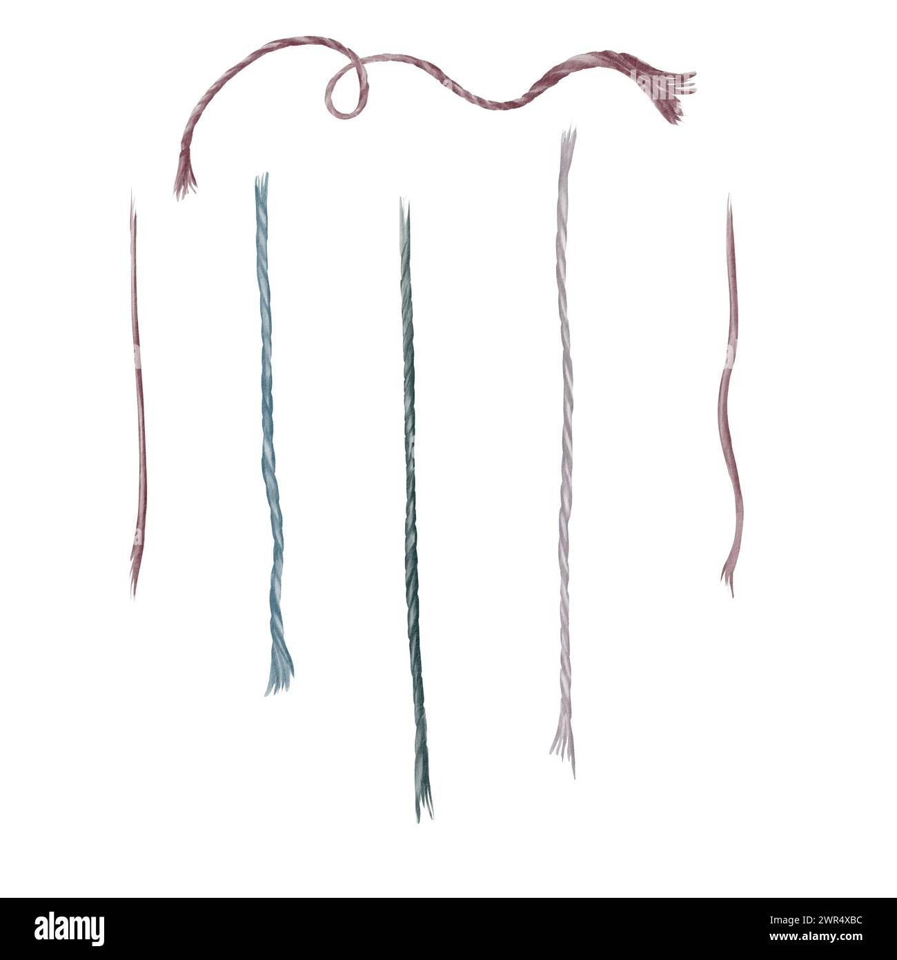 Set of colored watercolor yarn ropes realistic cords. Twisted, braided ...