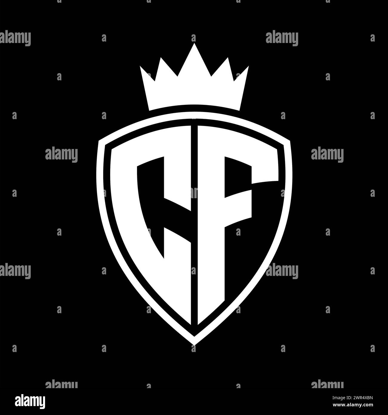 CF Letter bold monogram with shield and crown outline shape with black ...