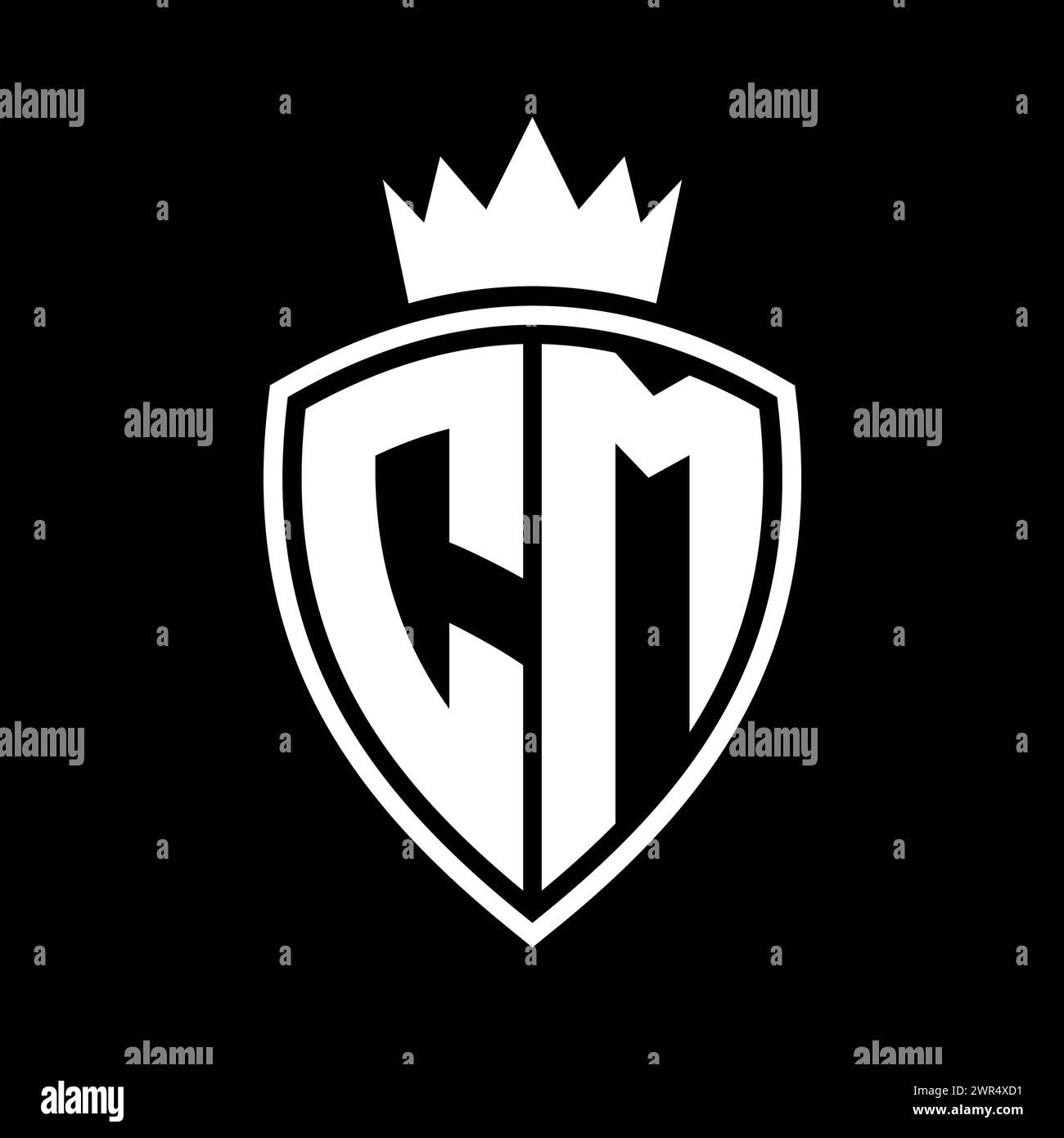 CM Letter bold monogram with shield and crown outline shape with black ...