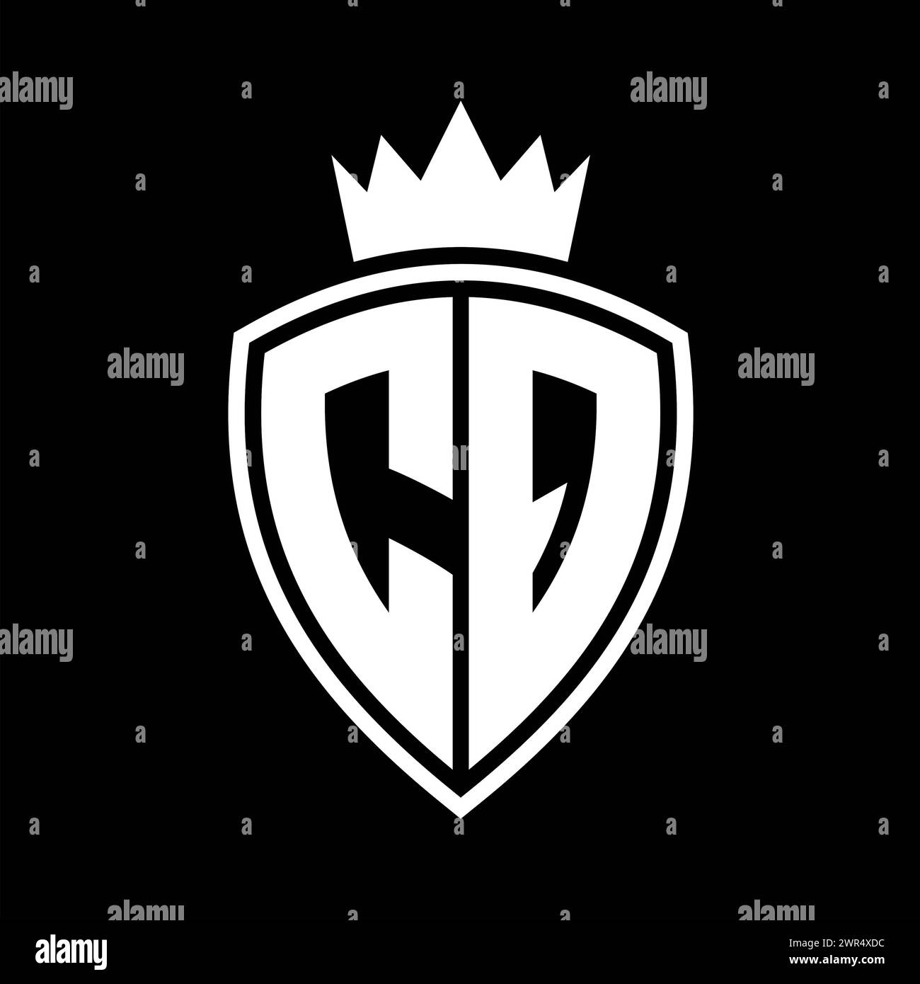 CQ Letter bold monogram with shield and crown outline shape with black ...