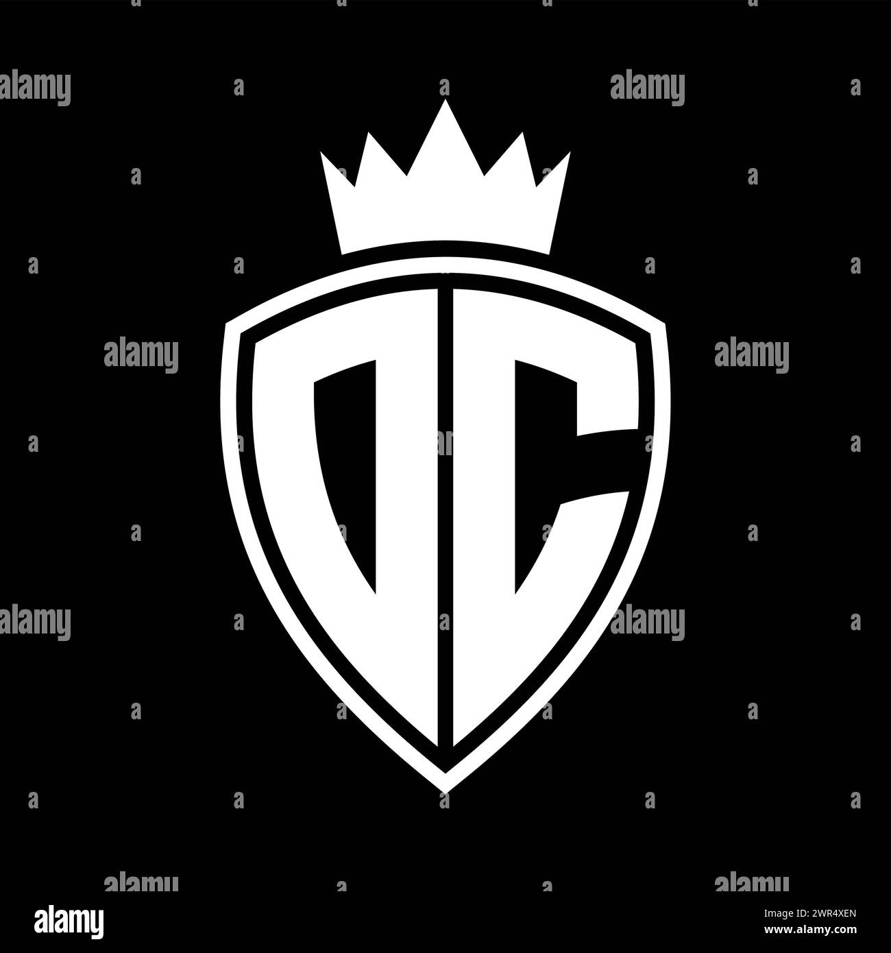 DC Letter bold monogram with shield and crown outline shape with black ...