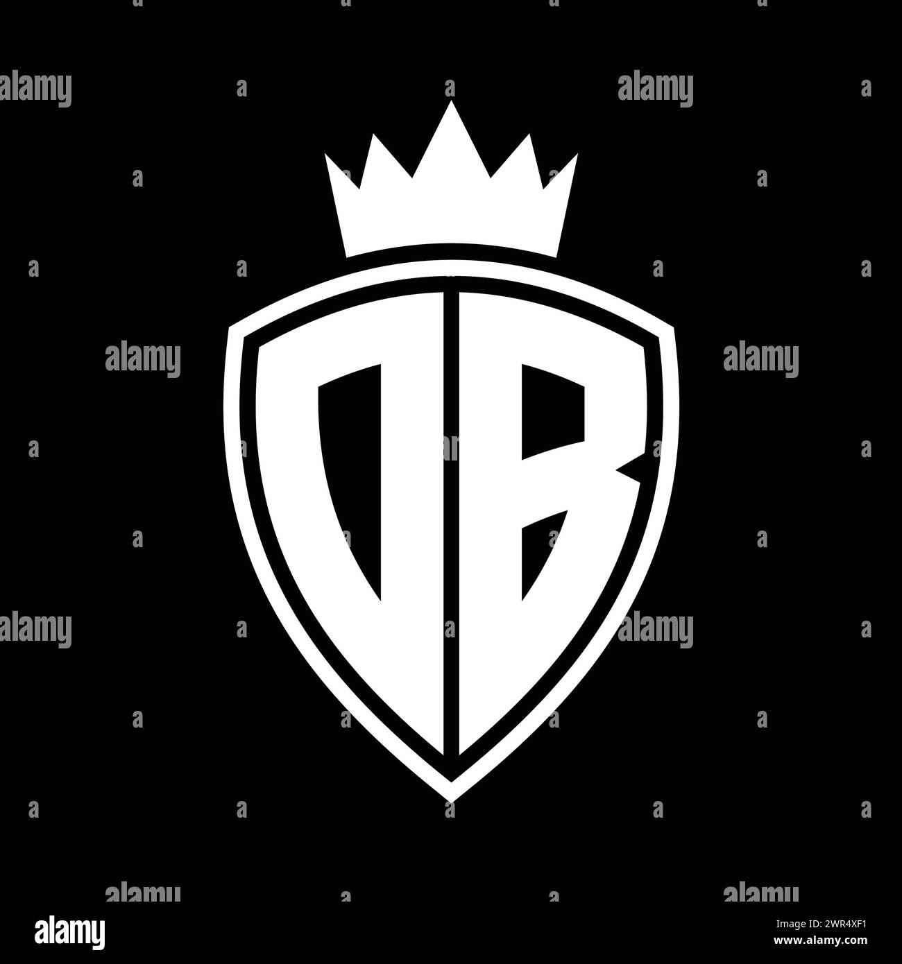 DB Letter bold monogram with shield and crown outline shape with black ...
