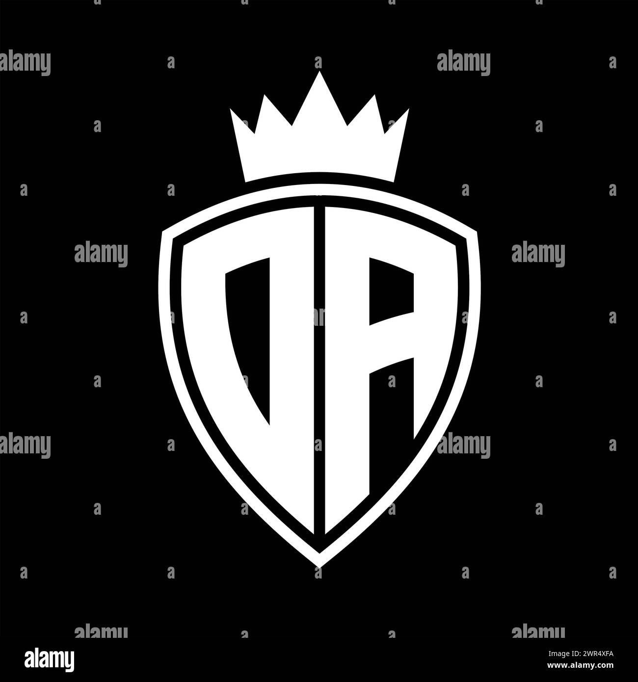 DA Letter bold monogram with shield and crown outline shape with black ...