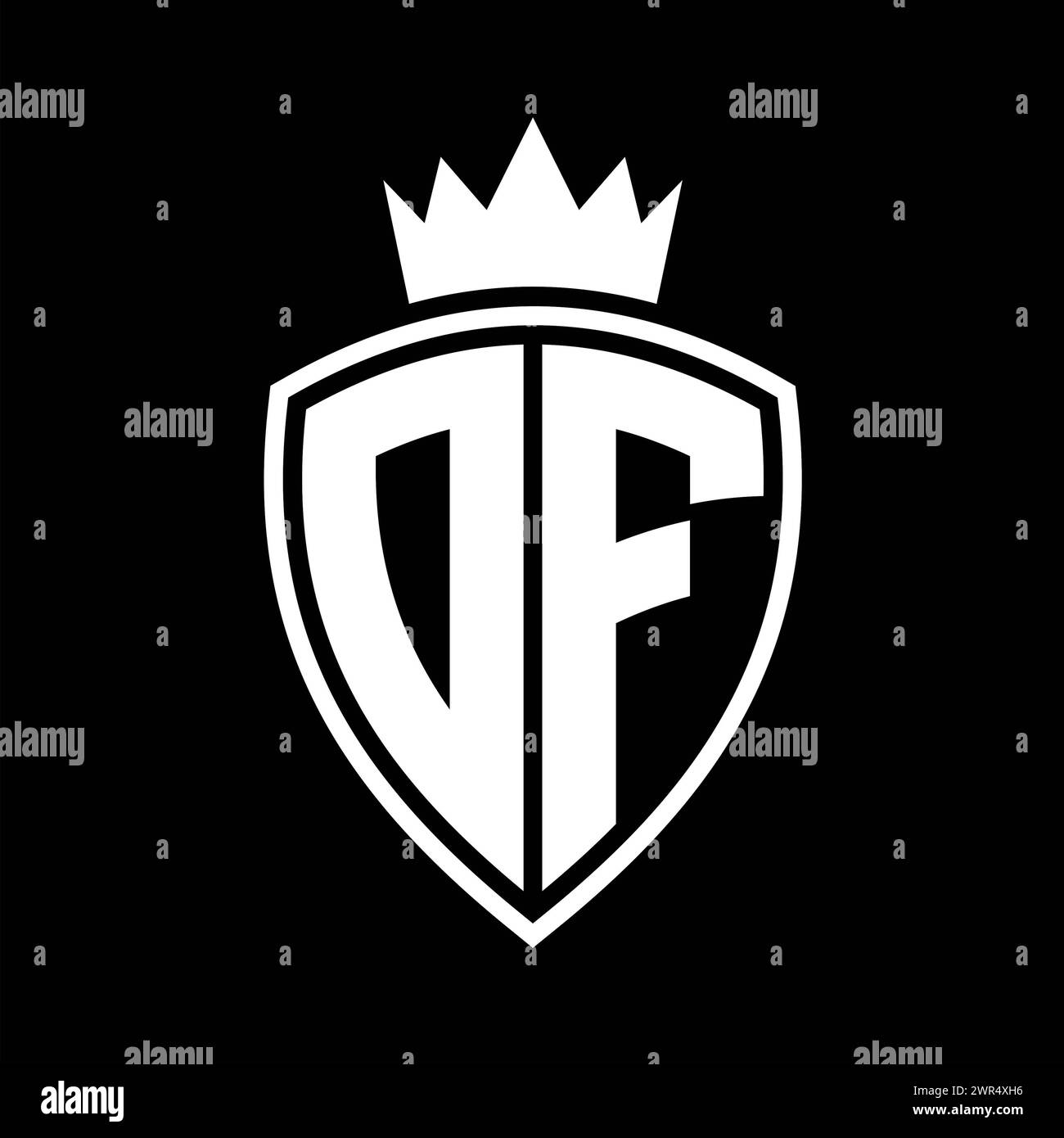 DF Letter bold monogram with shield and crown outline shape with black ...