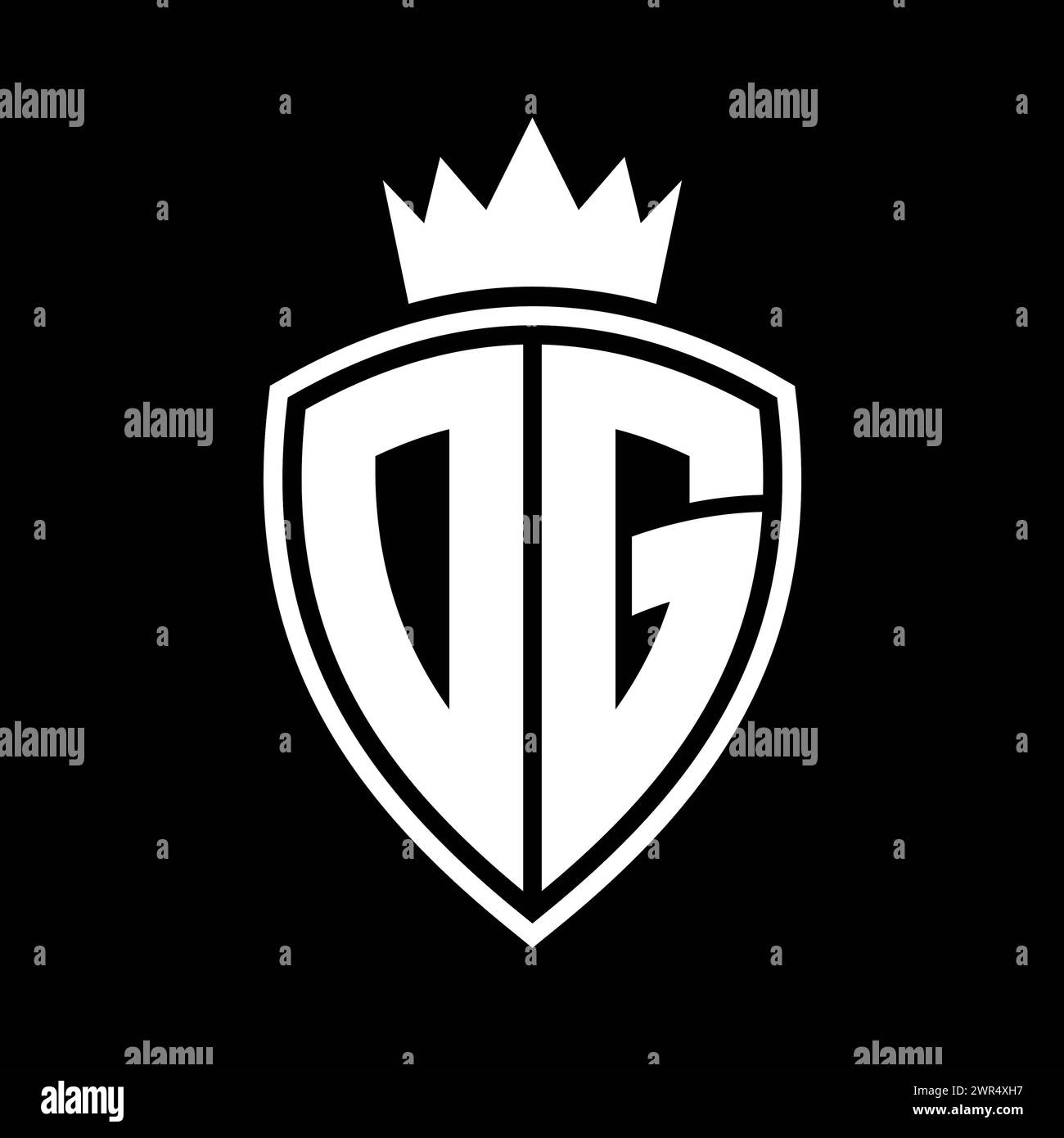 DG Letter bold monogram with shield and crown outline shape with black ...