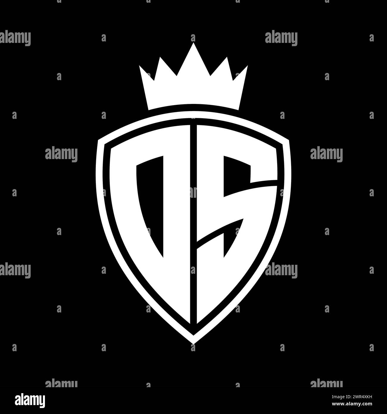 DS Letter bold monogram with shield and crown outline shape with black ...