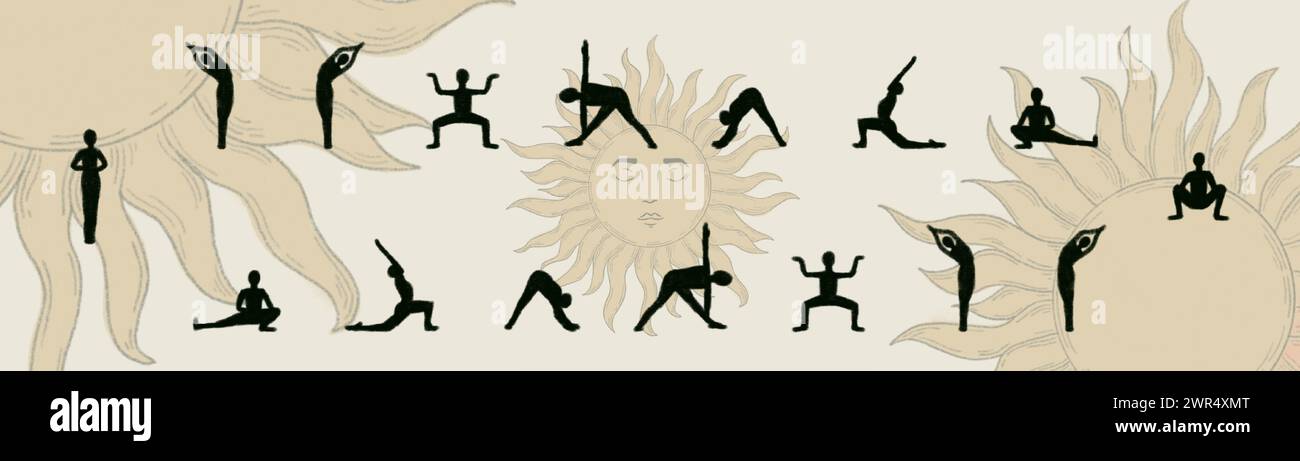 Yoga Asana, Surya Namaskar, a sequence. Human figure yoga poses. Simple ...
