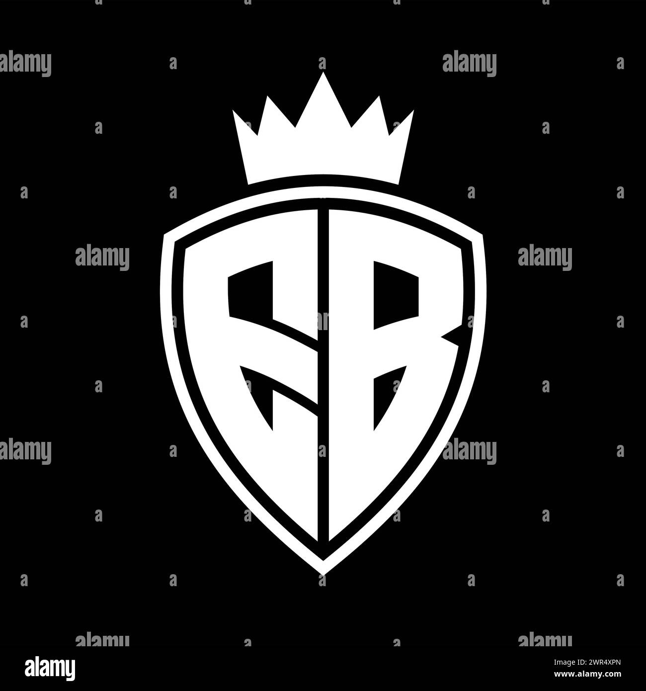 EB Letter bold monogram with shield and crown outline shape with black ...