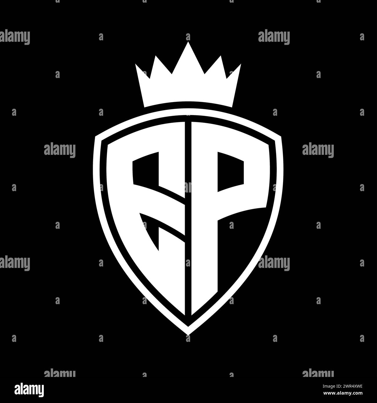 EP Letter bold monogram with shield and crown outline shape with black ...