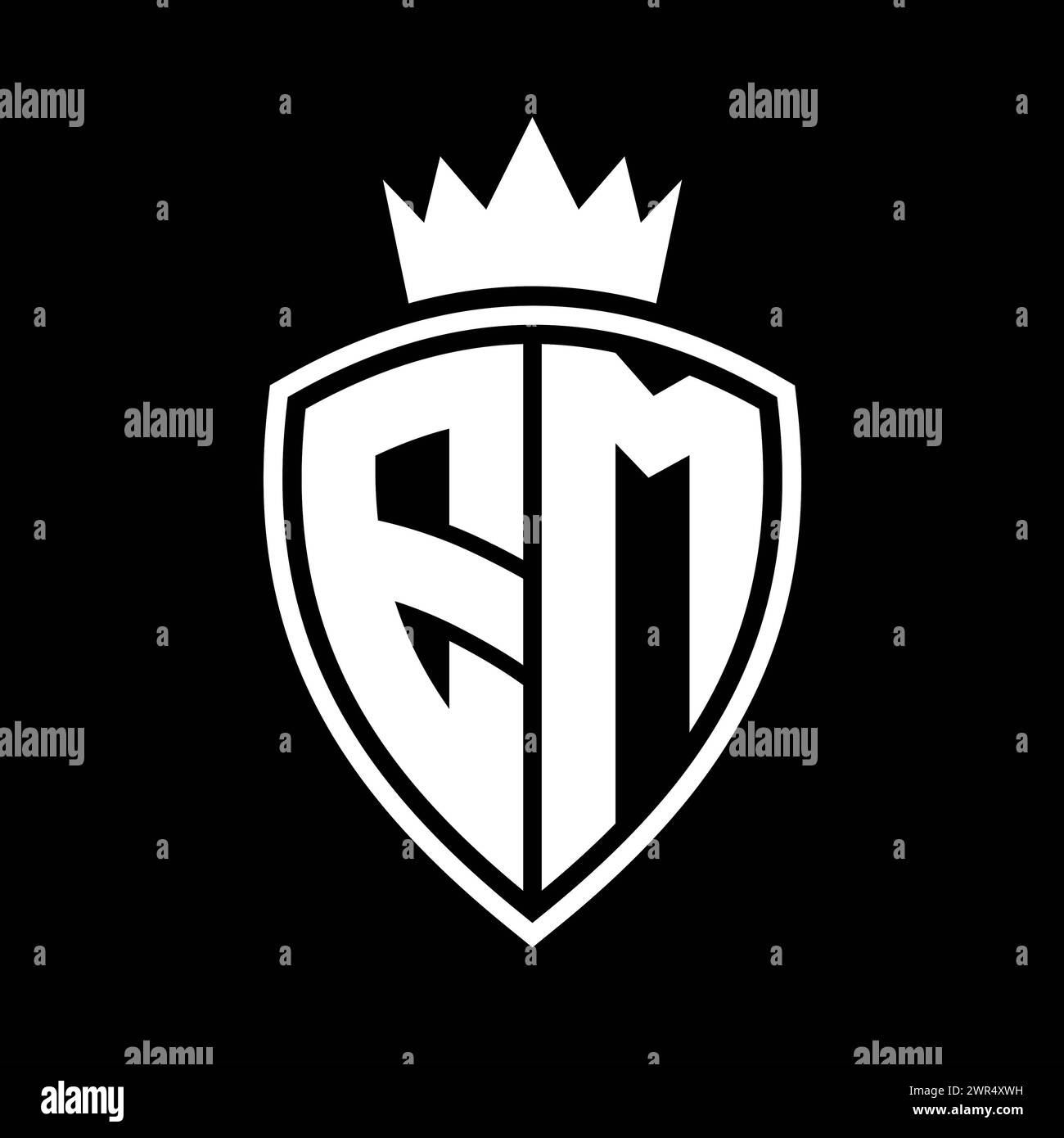 EM Letter bold monogram with shield and crown outline shape with black ...