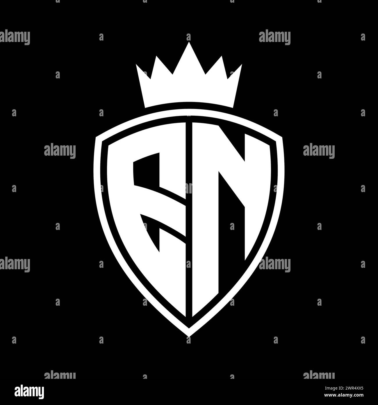 EN Letter bold monogram with shield and crown outline shape with black ...