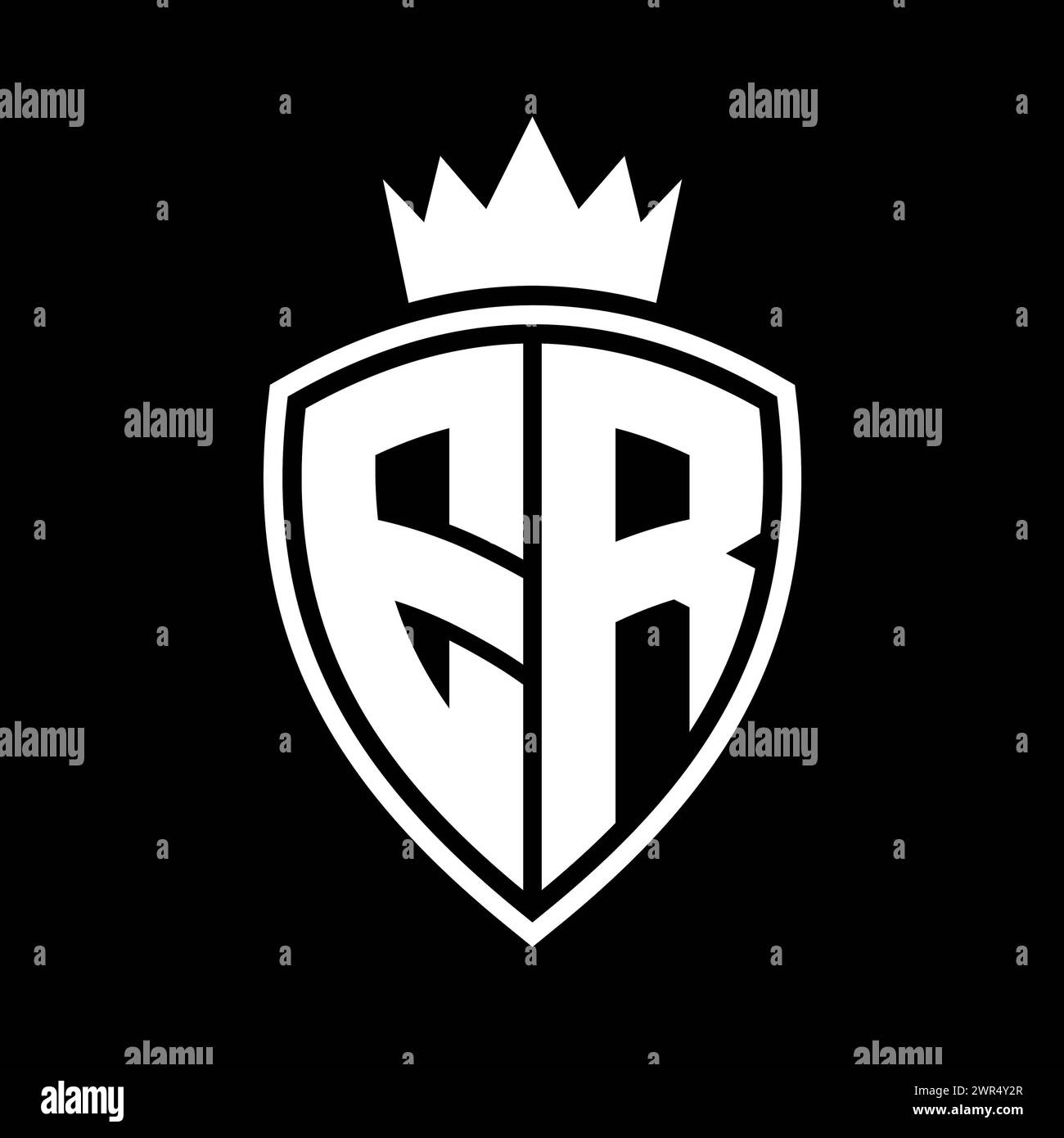 ER Letter bold monogram with shield and crown outline shape with black ...