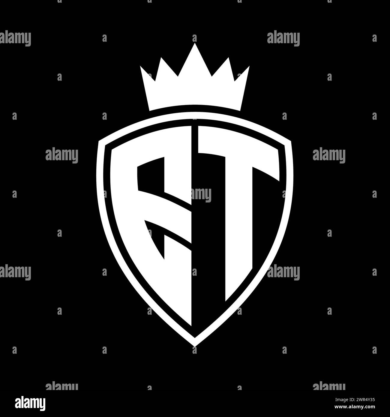 ET Letter bold monogram with shield and crown outline shape with black ...