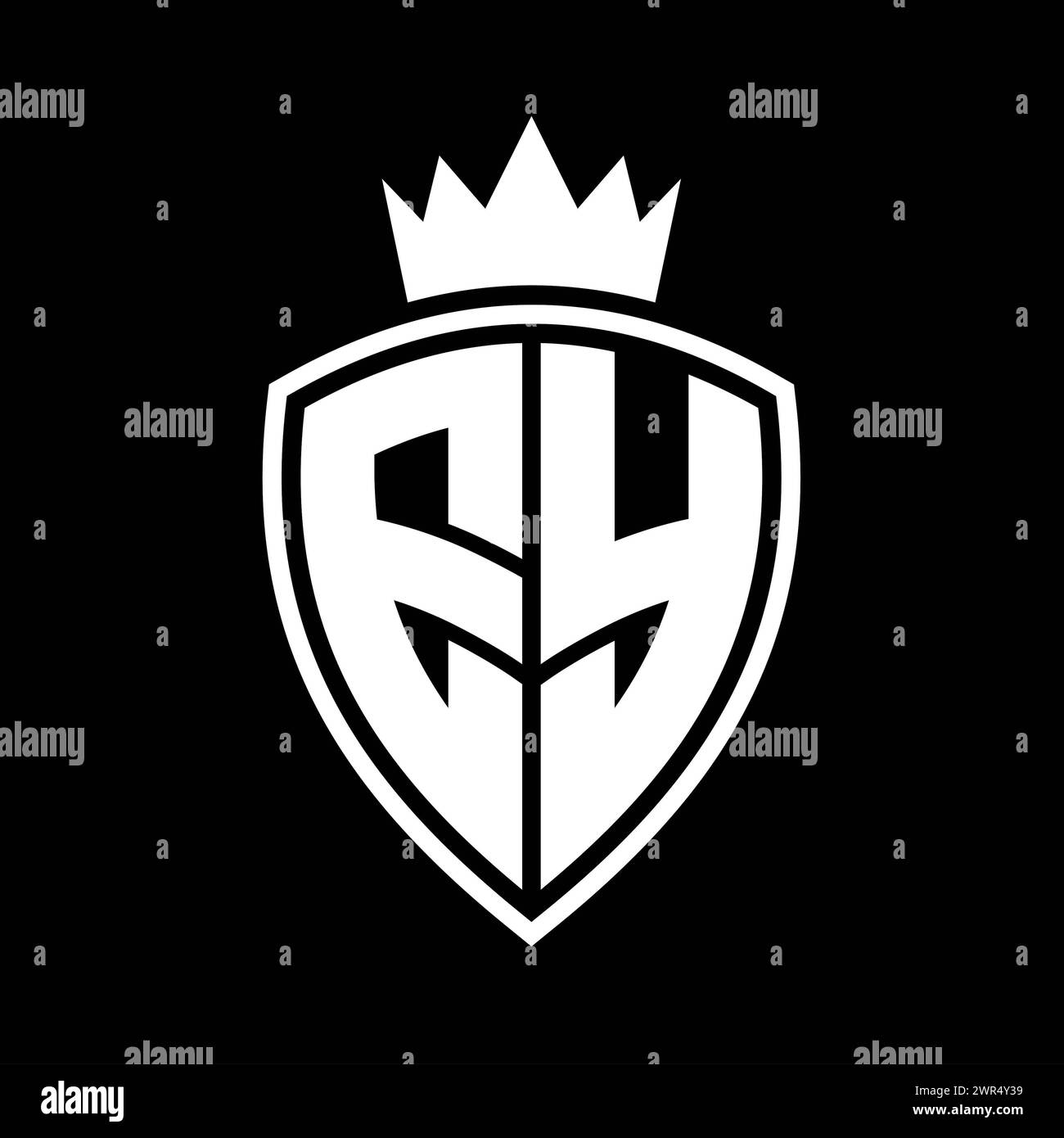 EY Letter bold monogram with shield and crown outline shape with black ...