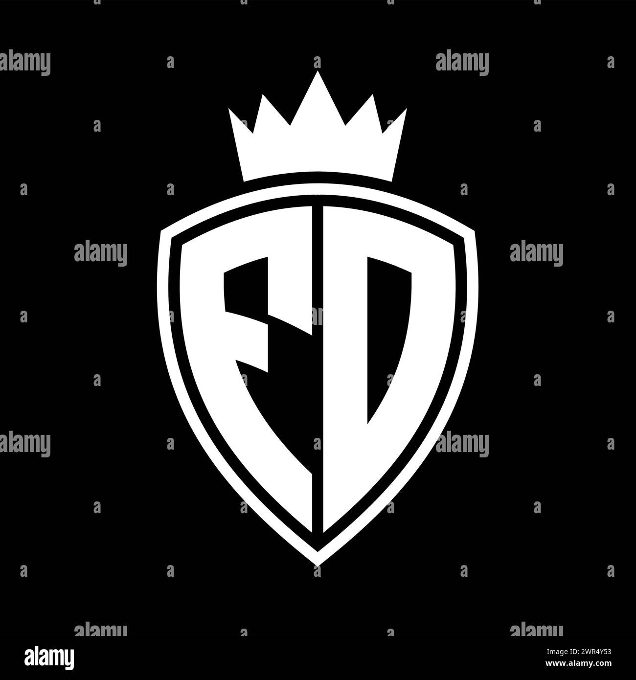 FD Letter bold monogram with shield and crown outline shape with black ...