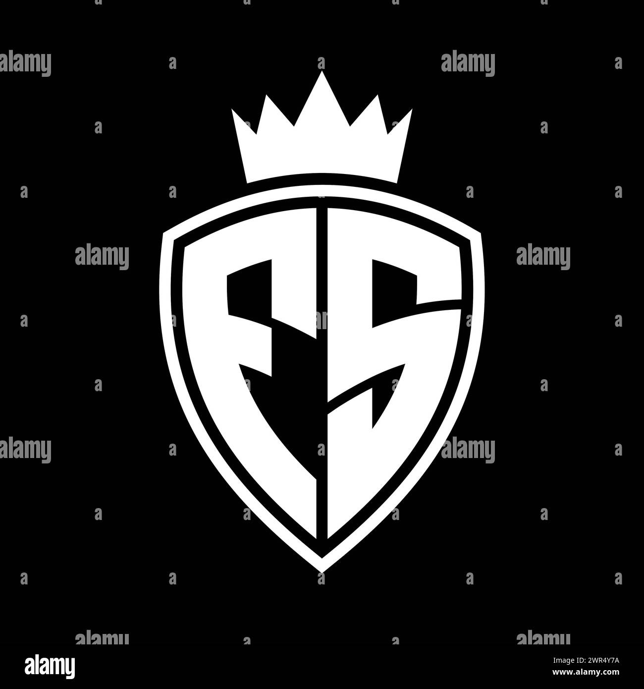 FS Letter bold monogram with shield and crown outline shape with black ...