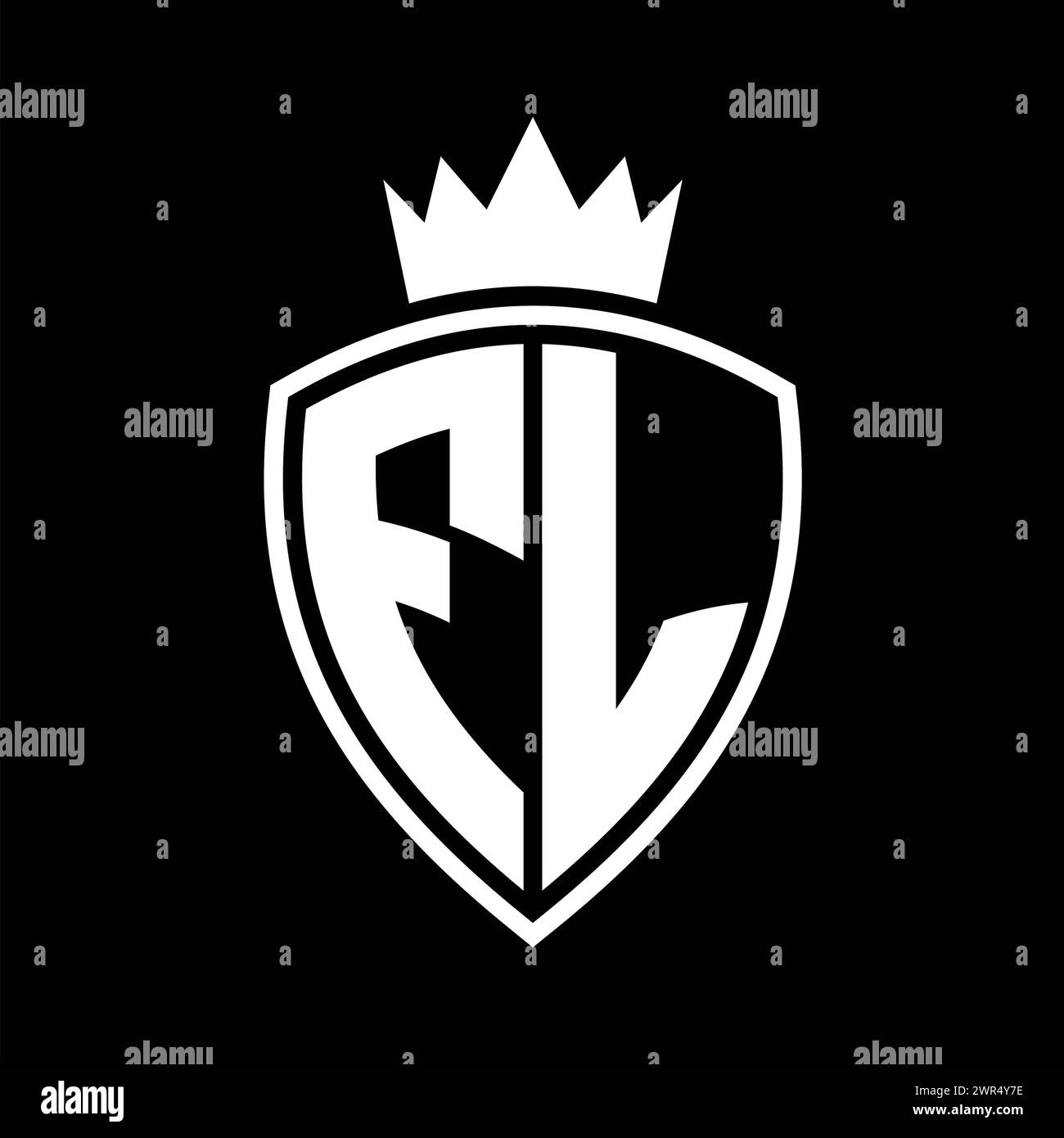FL Letter bold monogram with shield and crown outline shape with black ...
