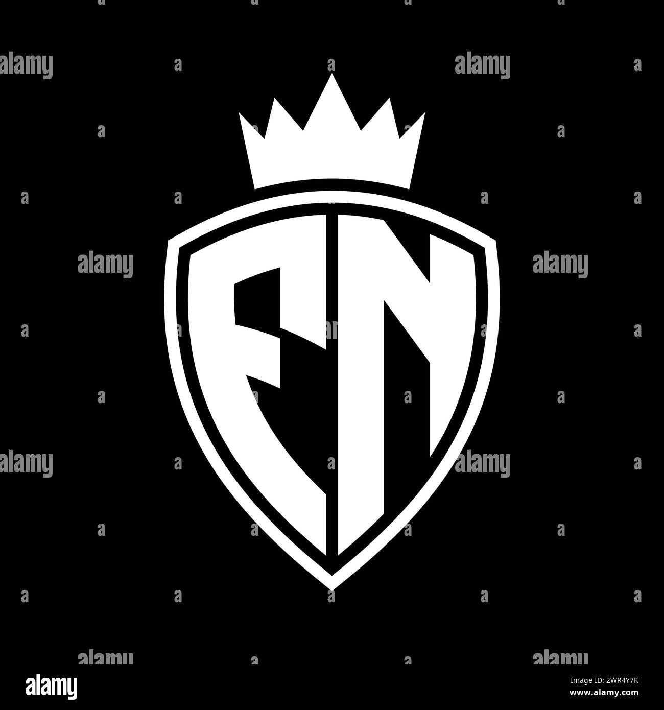 FN Letter bold monogram with shield and crown outline shape with black ...