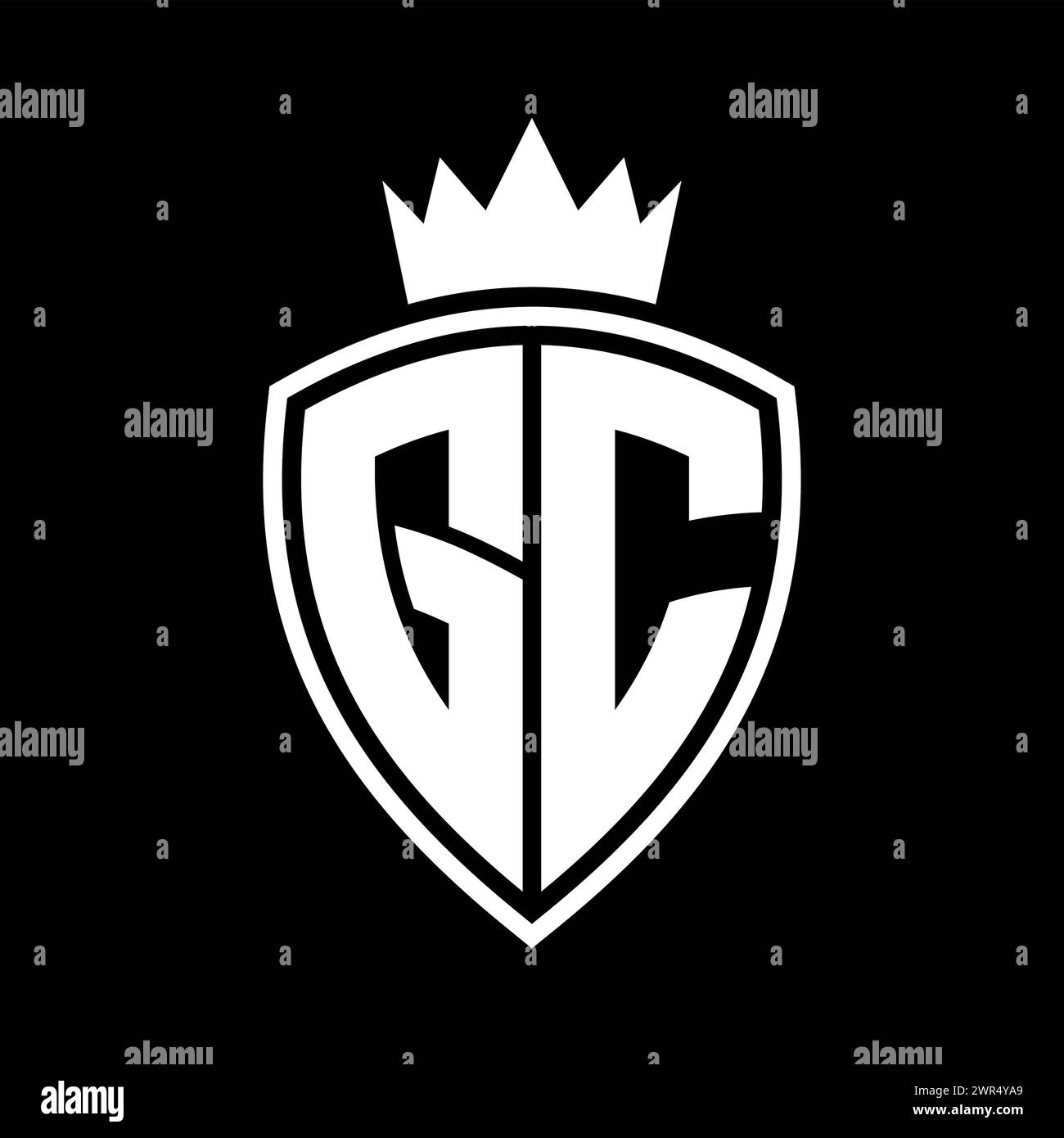 GC Letter bold monogram with shield and crown outline shape with black ...