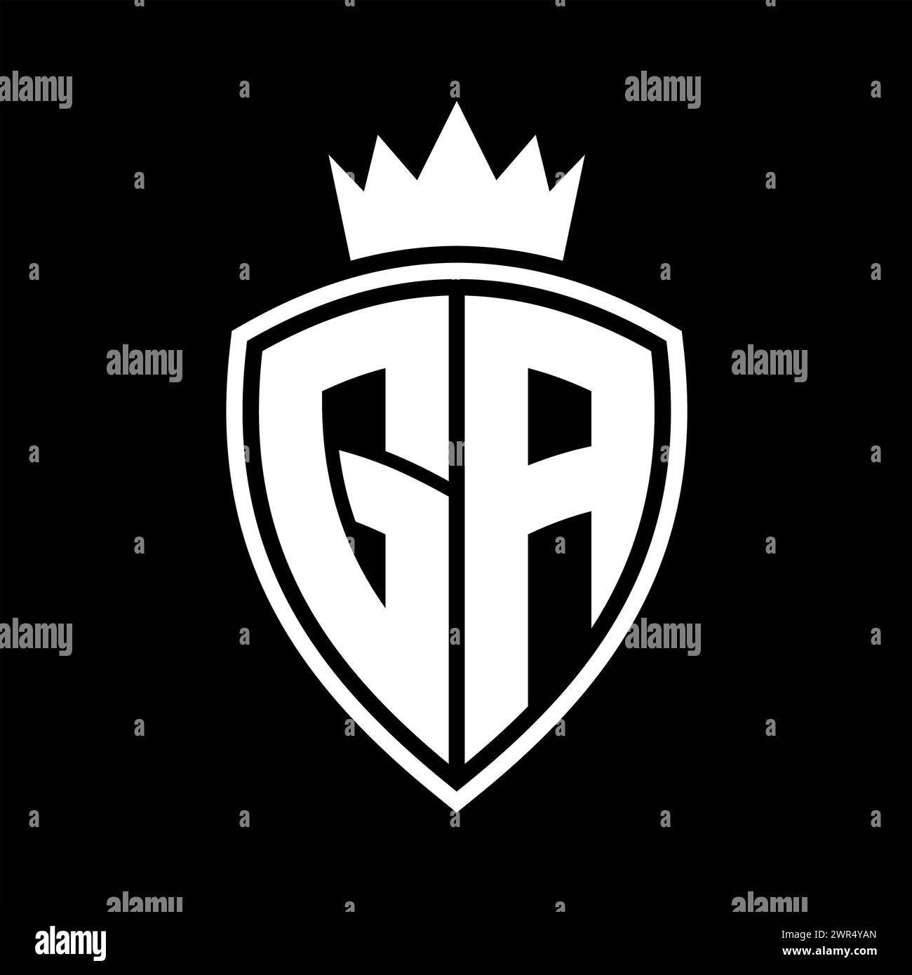 GA Letter bold monogram with shield and crown outline shape with black ...